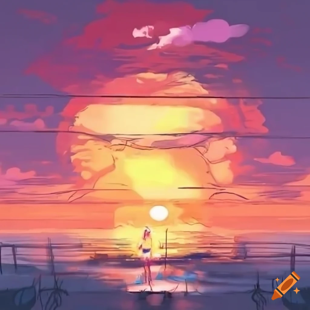 A beautiful sunset and calming lo-fi background music on Craiyon