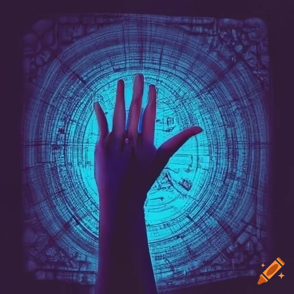An album cover that has film grain, that shows the design of a hand ...