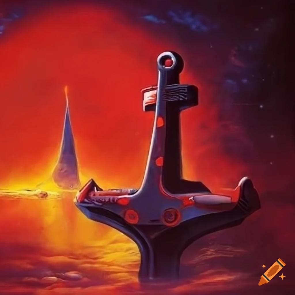 70s sci fi red anchor art on Craiyon