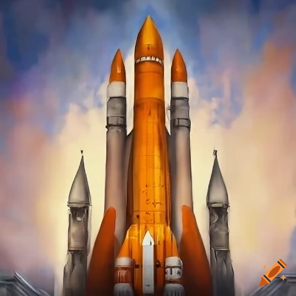 Sls rocket in the style of baroque cathedral