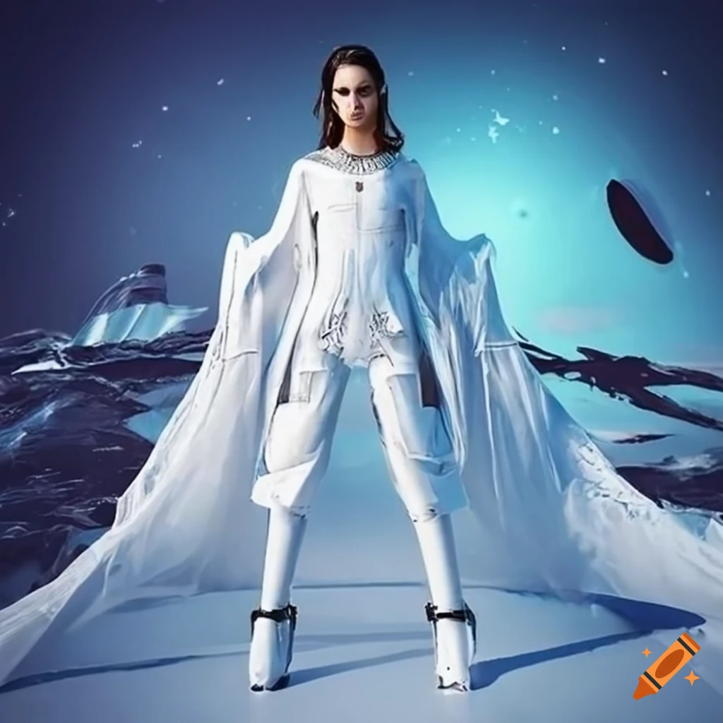 Highly detailed futuristic fashion for space travel, white, clean ...