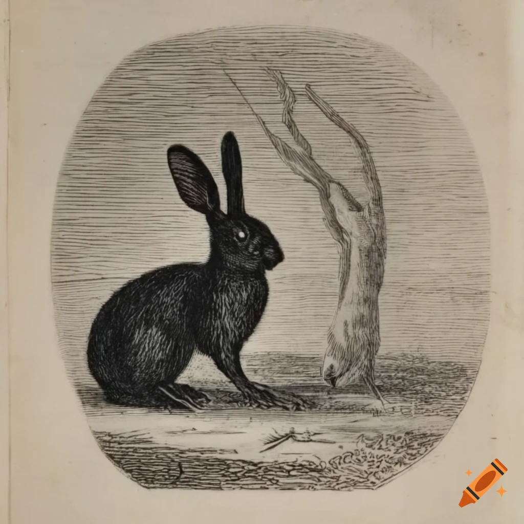 1800s etching of a black rabbit on Craiyon