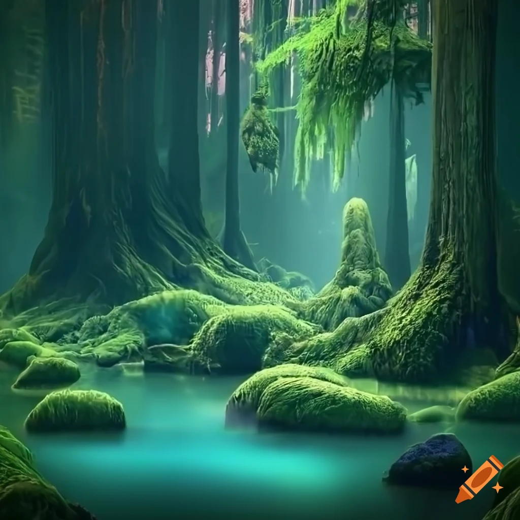 A breathtaking alien forest, vibrant colors and realistic textures