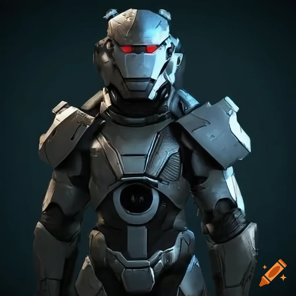 Sleek power armor in sci-fi context