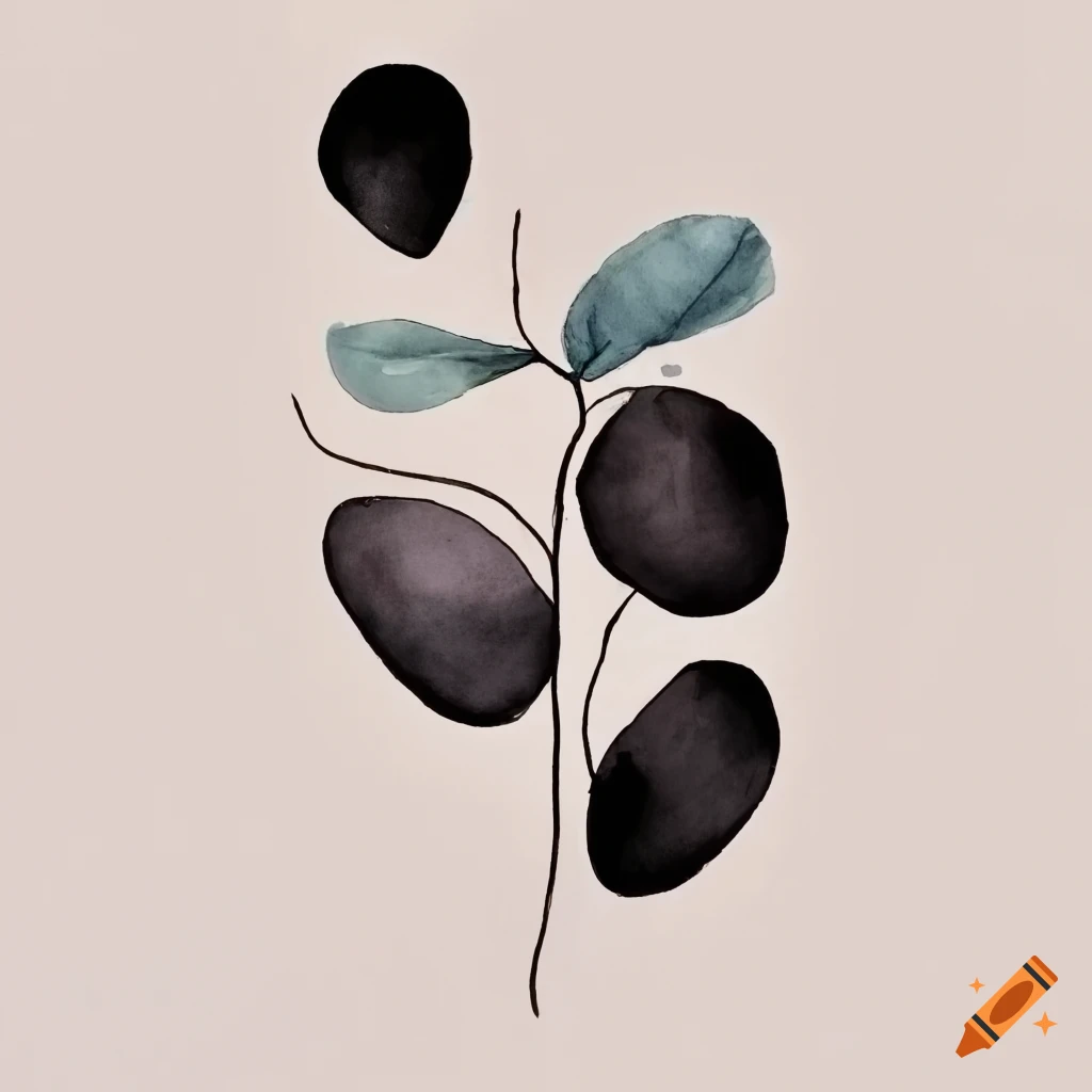 Modern, botanical, line art, black, watercolor on Craiyon