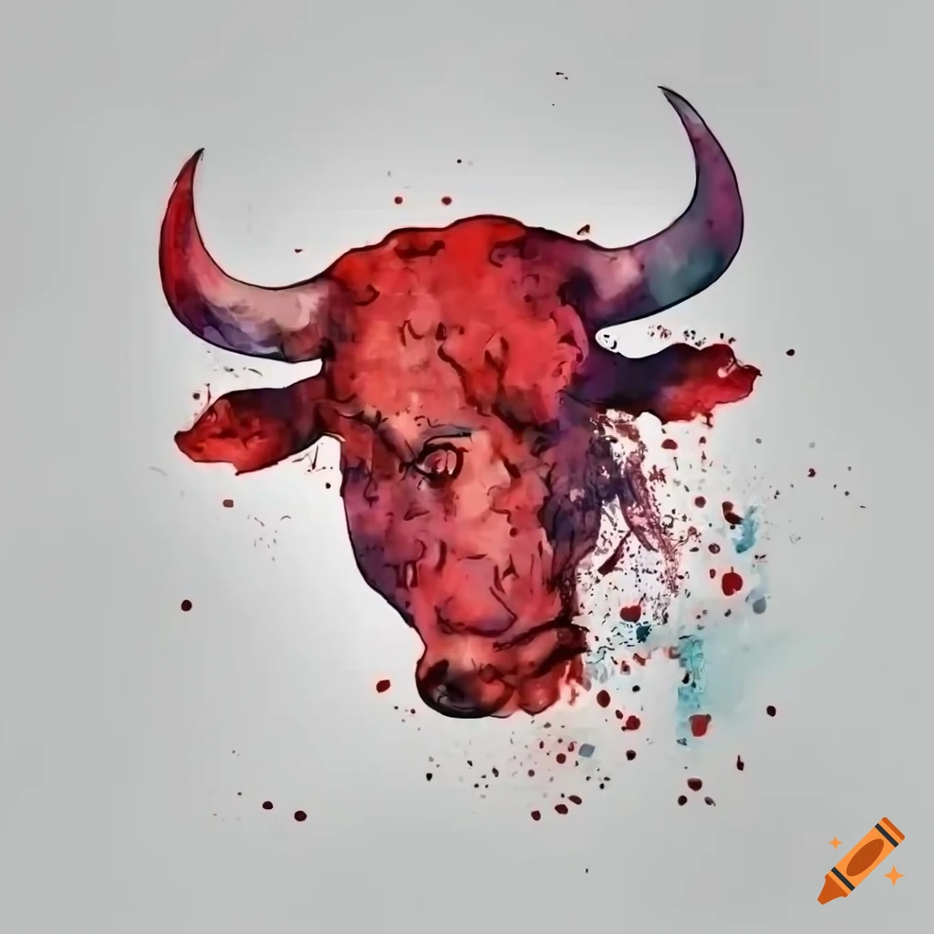Red angry jumping bull, minimalistic, line art, simplified, only lines ...