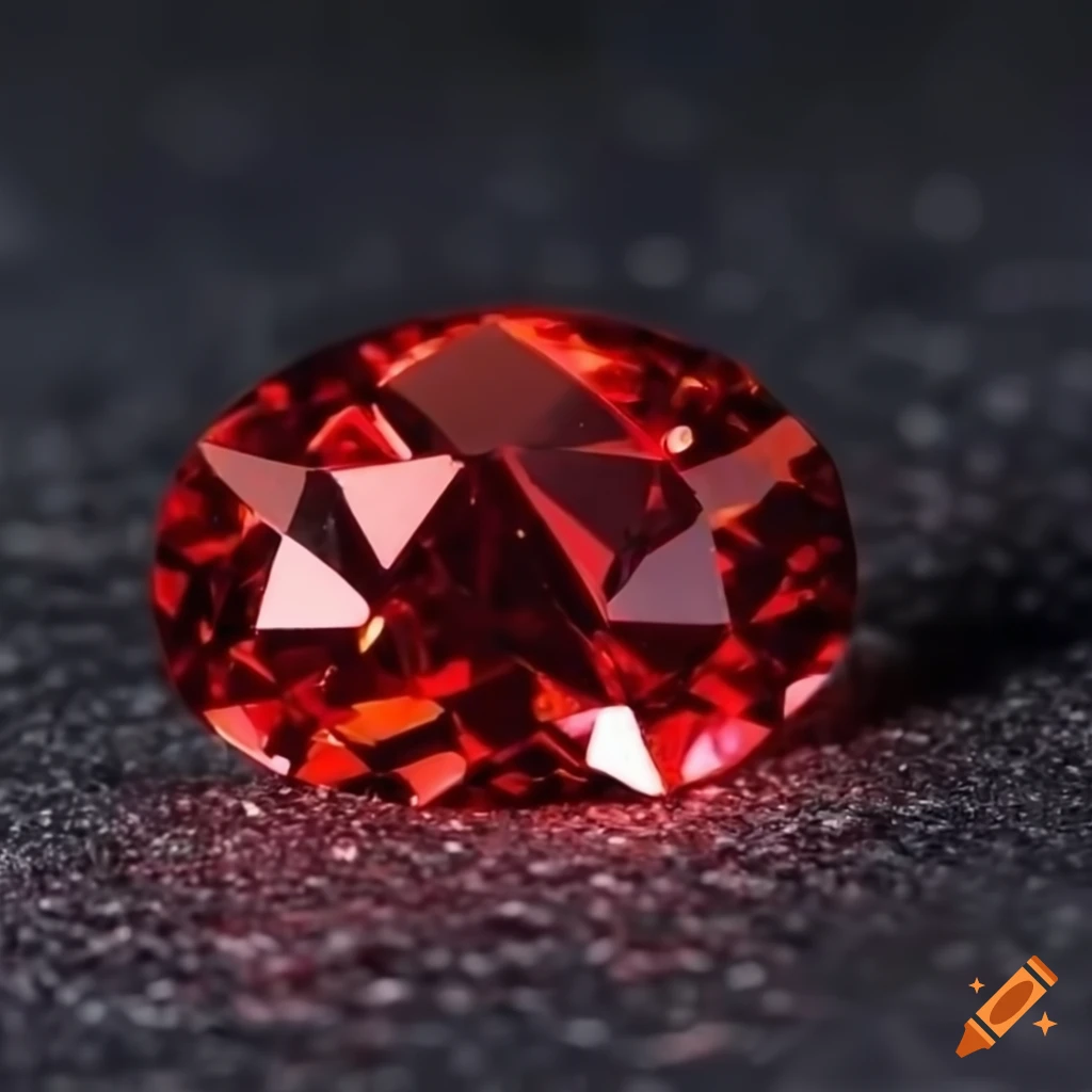 Macro shot of a shiny red diamond on grey metal