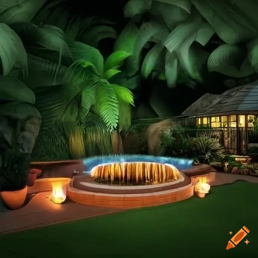 Designs for a tropical conservatory with a waterfall and pool, gazebo ...
