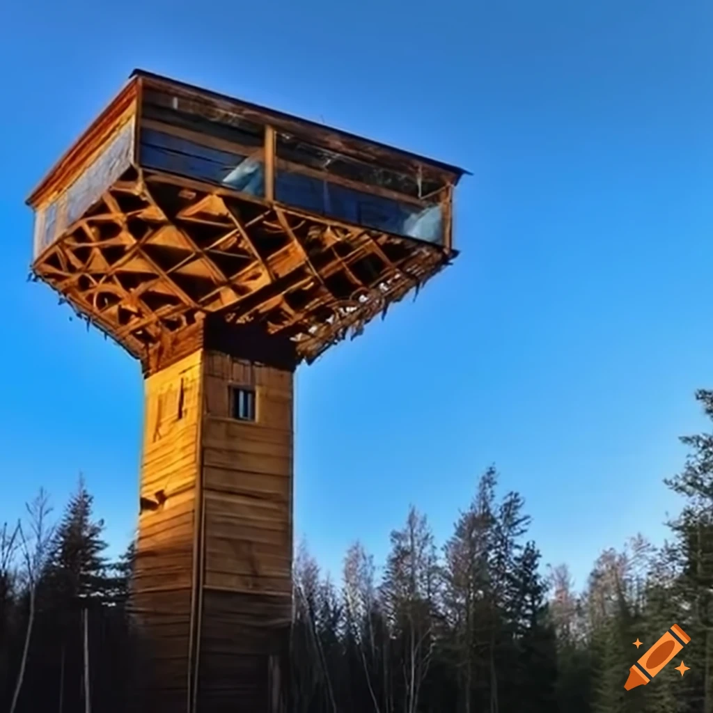 The observation tower is 21 meters tall and has a wooden exterior with ...