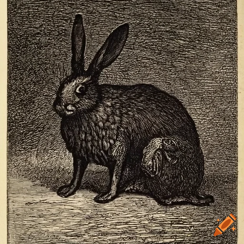 Gustave dore etching of a black rabbit on Craiyon