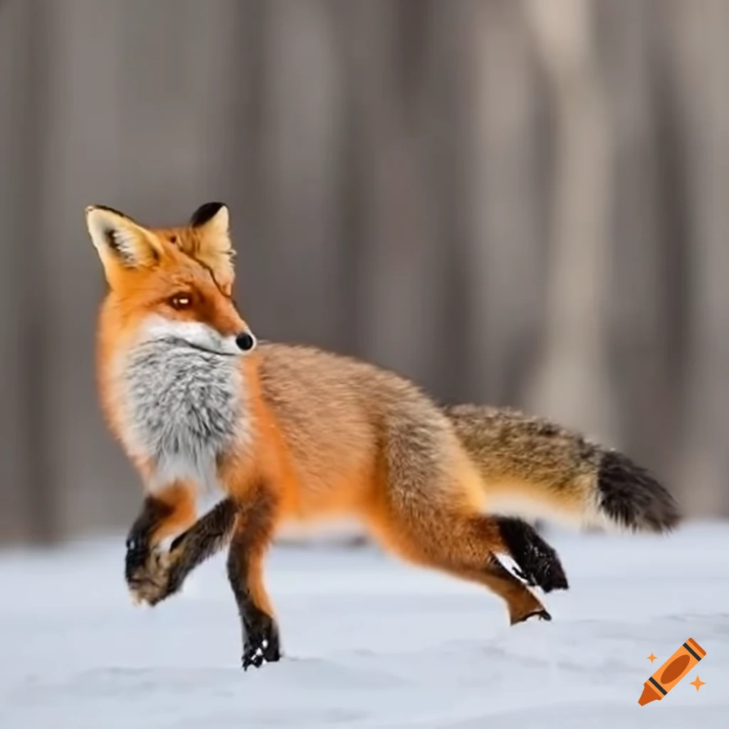 Dancing fox on snow