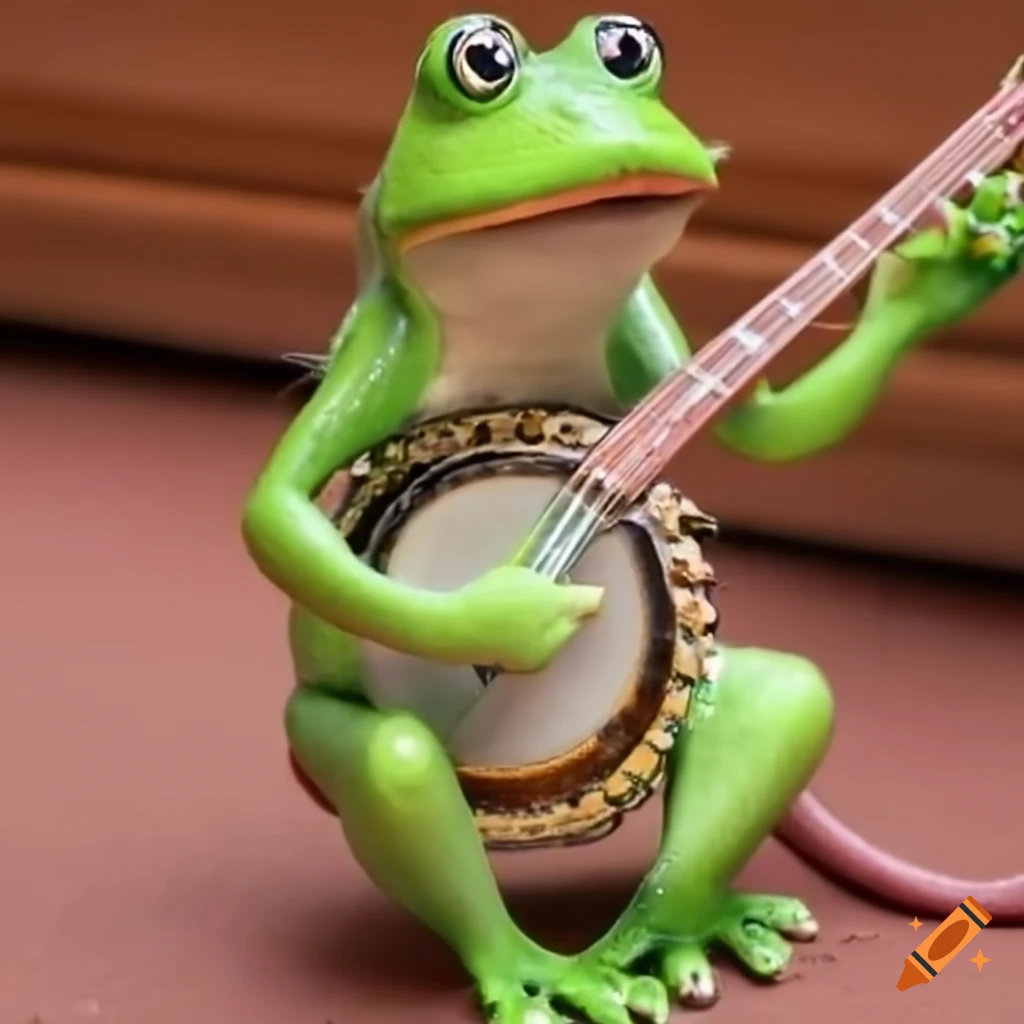 Frog playing the banjo to a very very dapper mouse