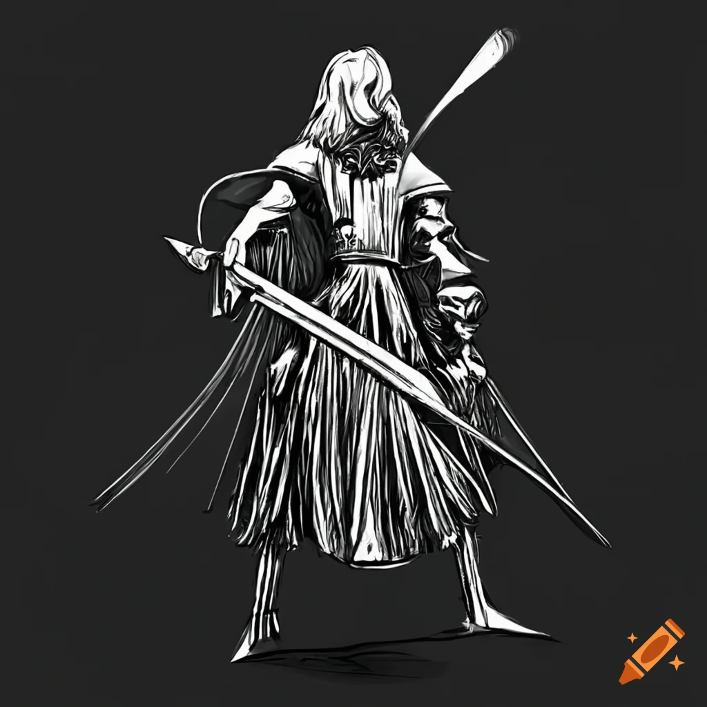 Black and white line art renaissance swordsman on Craiyon