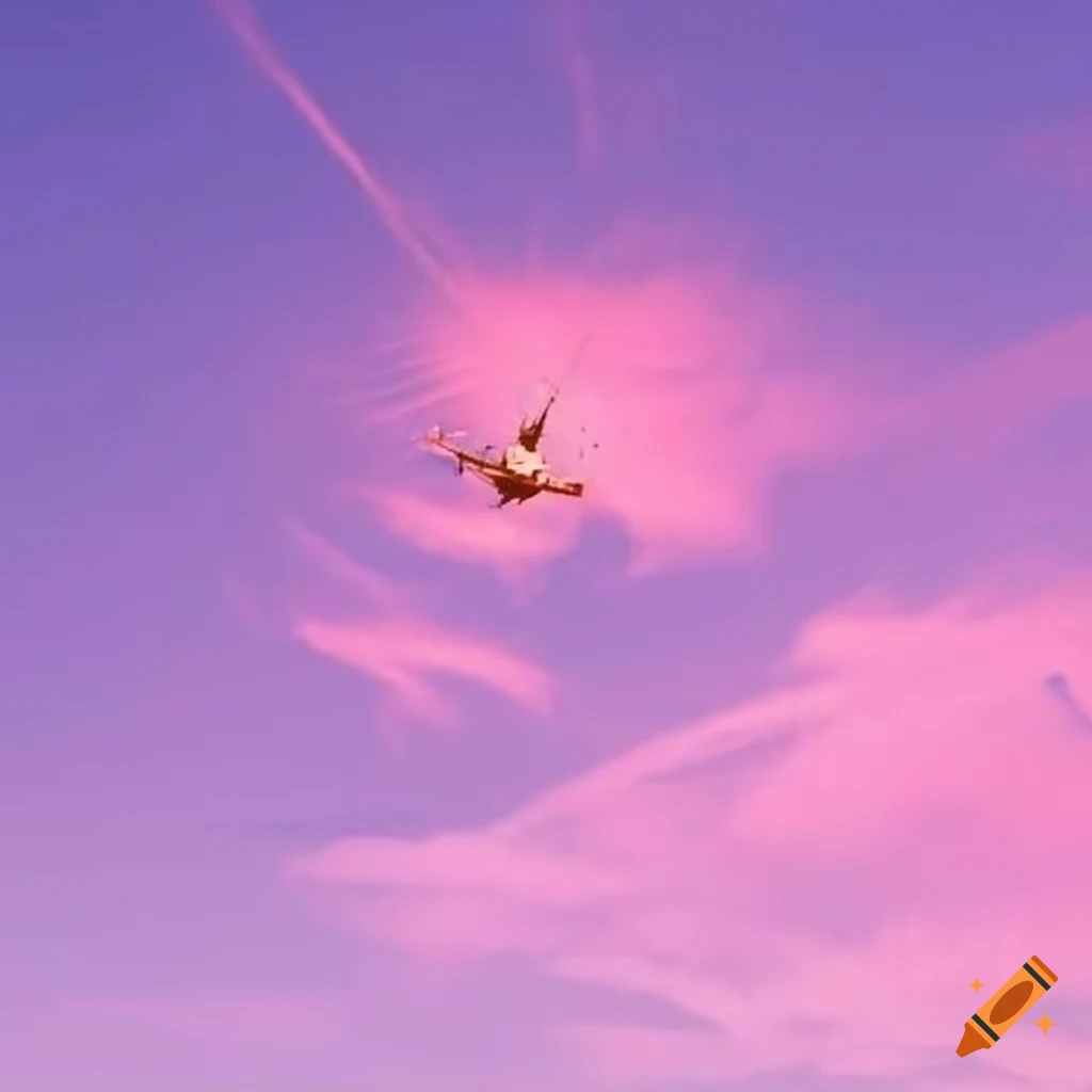 Flying ship in the pink sky on Craiyon