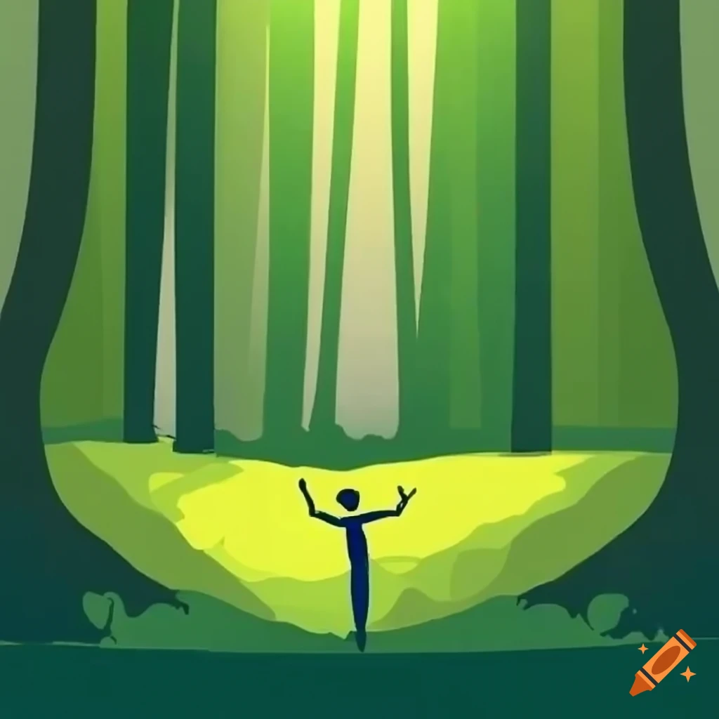 Stickman walking in the forest full of trees on Craiyon