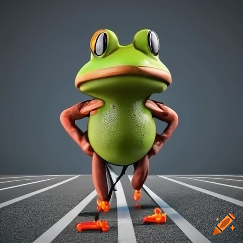 Big frog walking on road with earphone