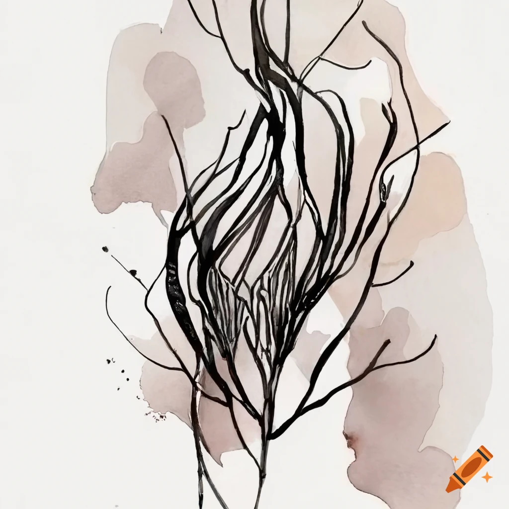 Modern, botanical, line art, black, watercolor