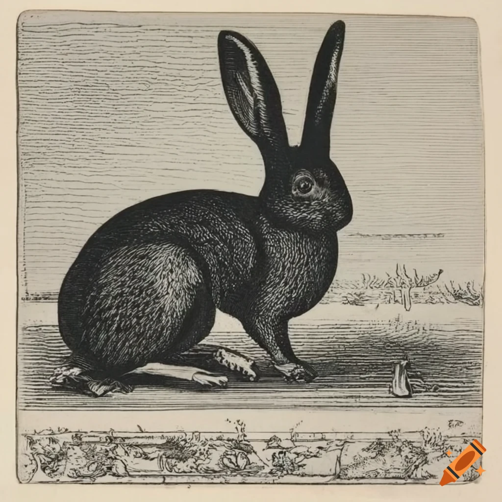 1800s etching of a black rabbit
