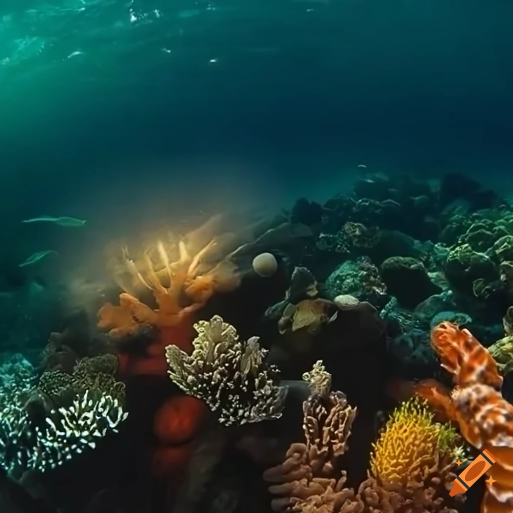 Mystical underwater world with vibrant coral and exotic sea creatures ...