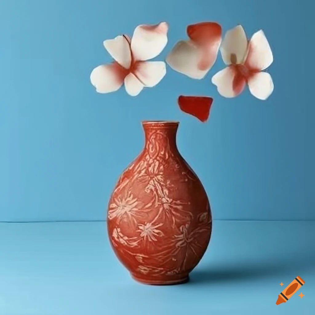 Asymmetrical Ceramic vase that is brown and red with a rounded bottom ...