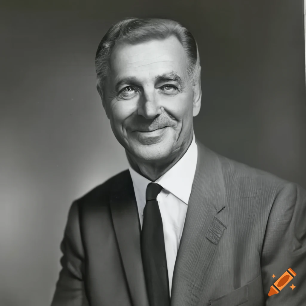 Portrait, monochrome, 1950s, a handsome aged male Caucasian politician ...