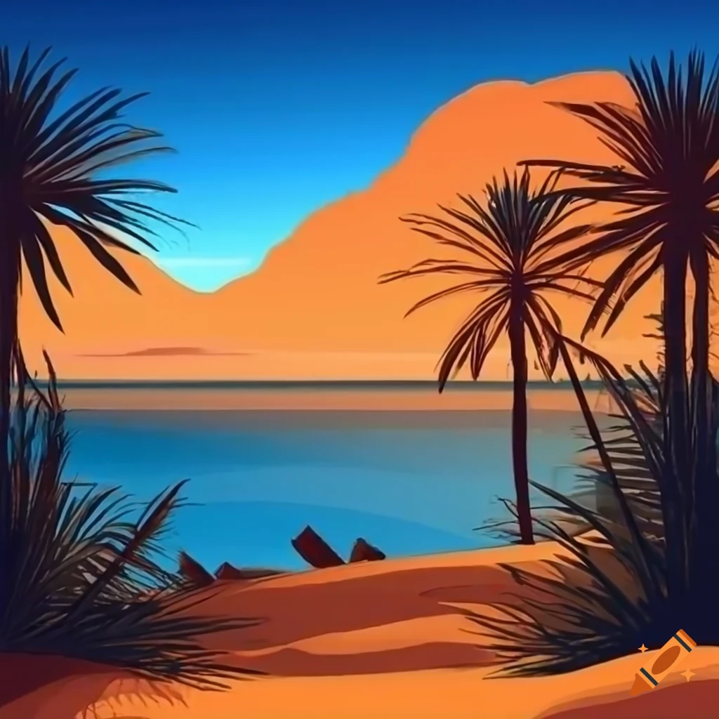 Seen from afar from the desert an oasis with a beautiful native forest ...