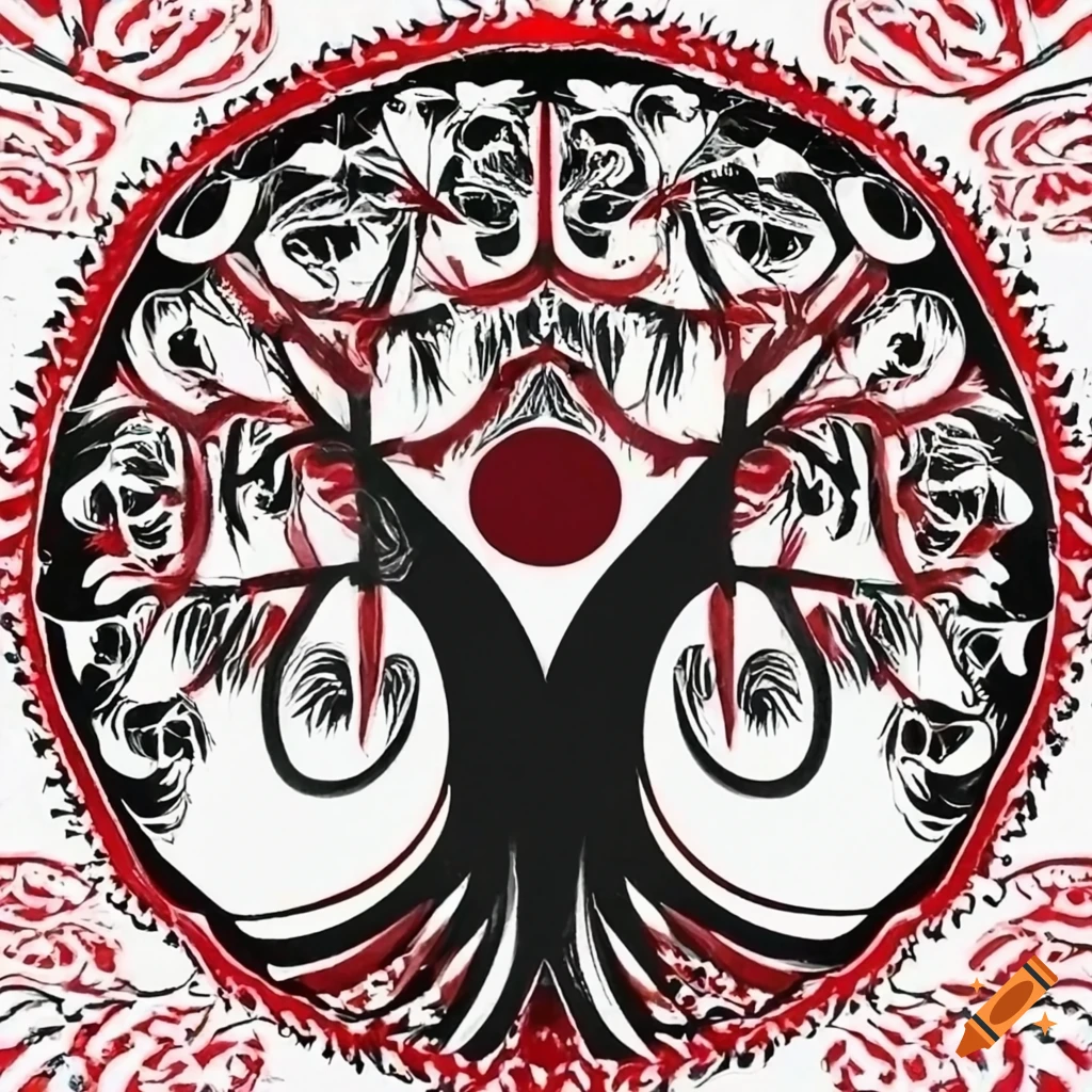 Simple tree of life in native salish style in black, and red with a ...