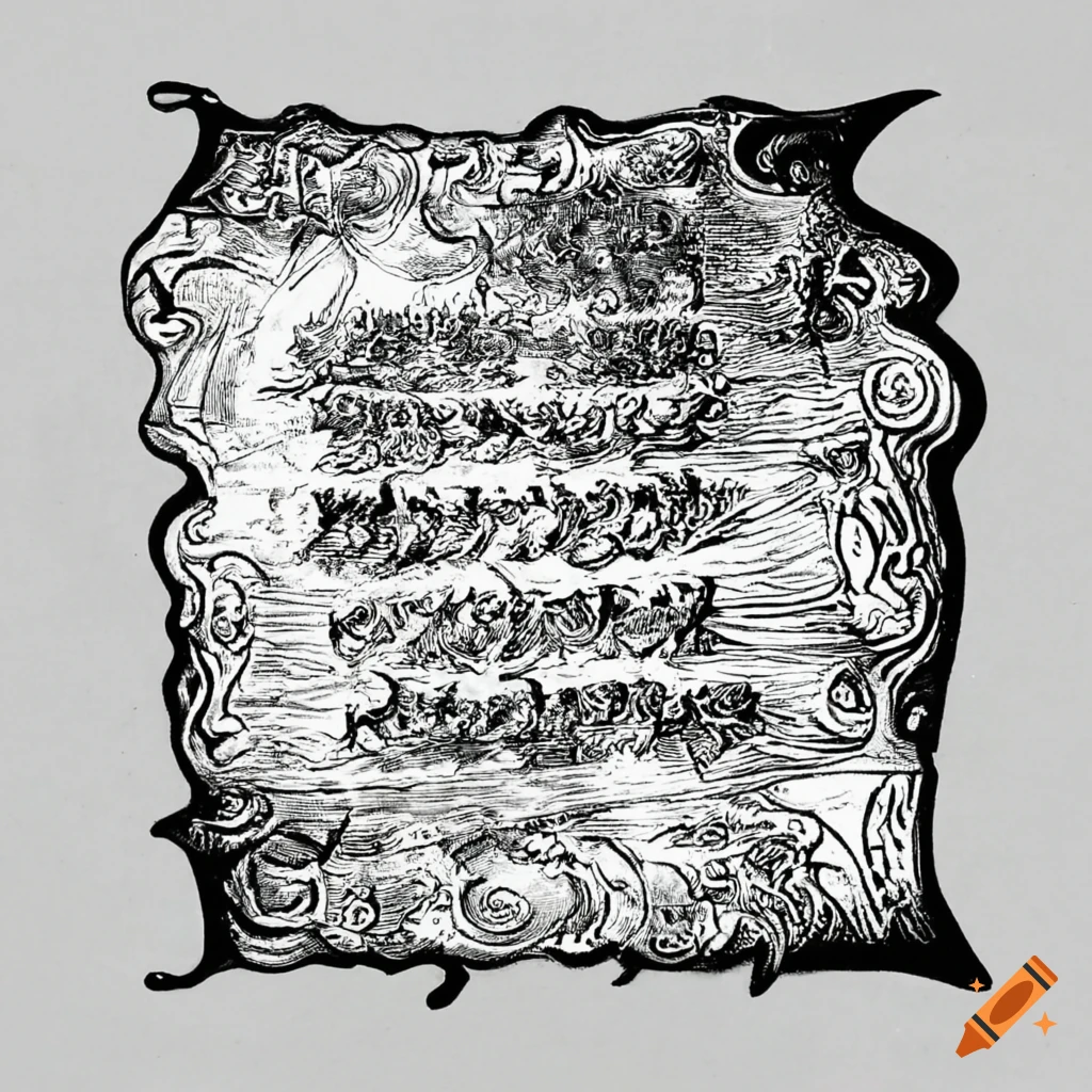 A mysterious page from an ancient old book with calligraphy and ...