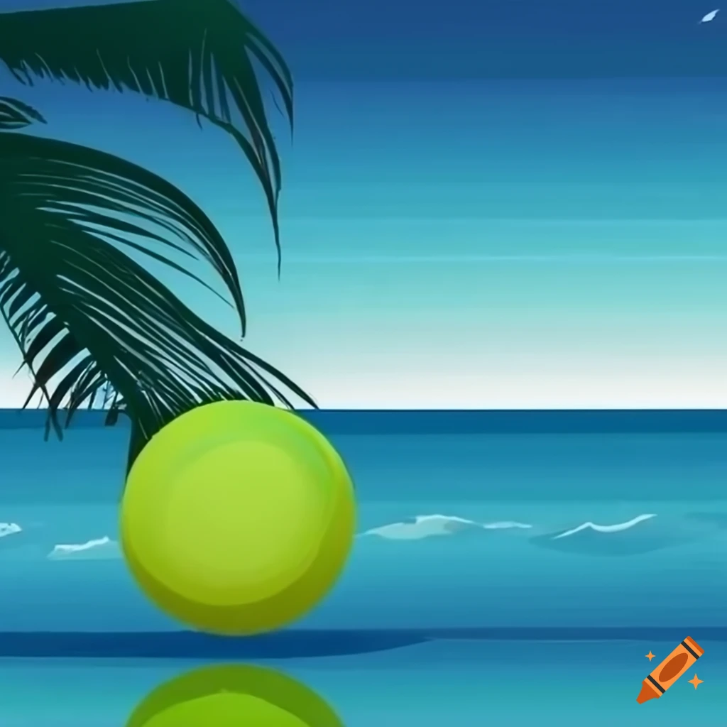 A tennis racket as a beautiful island in the sea with tennis ball as a ...