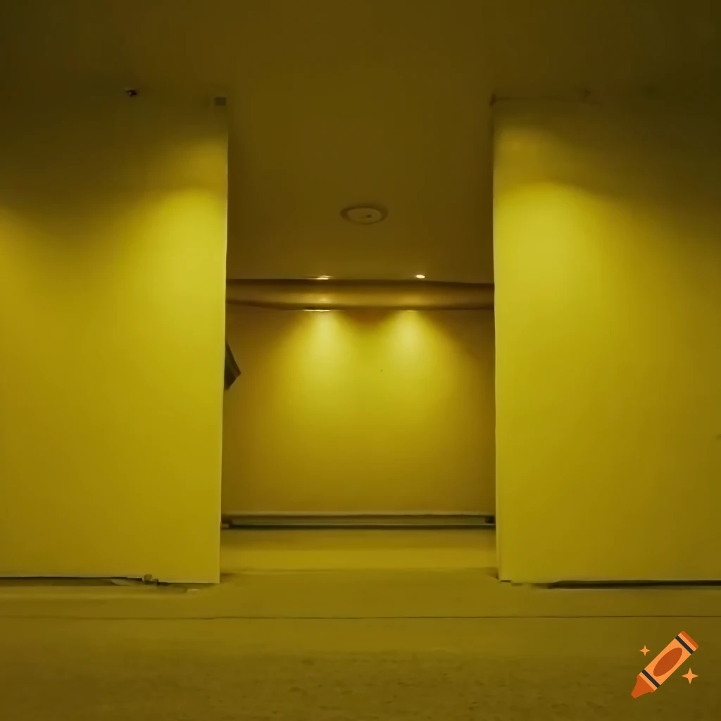 Real life, liminal space, a yellow office space, and a yellow carpeted ...