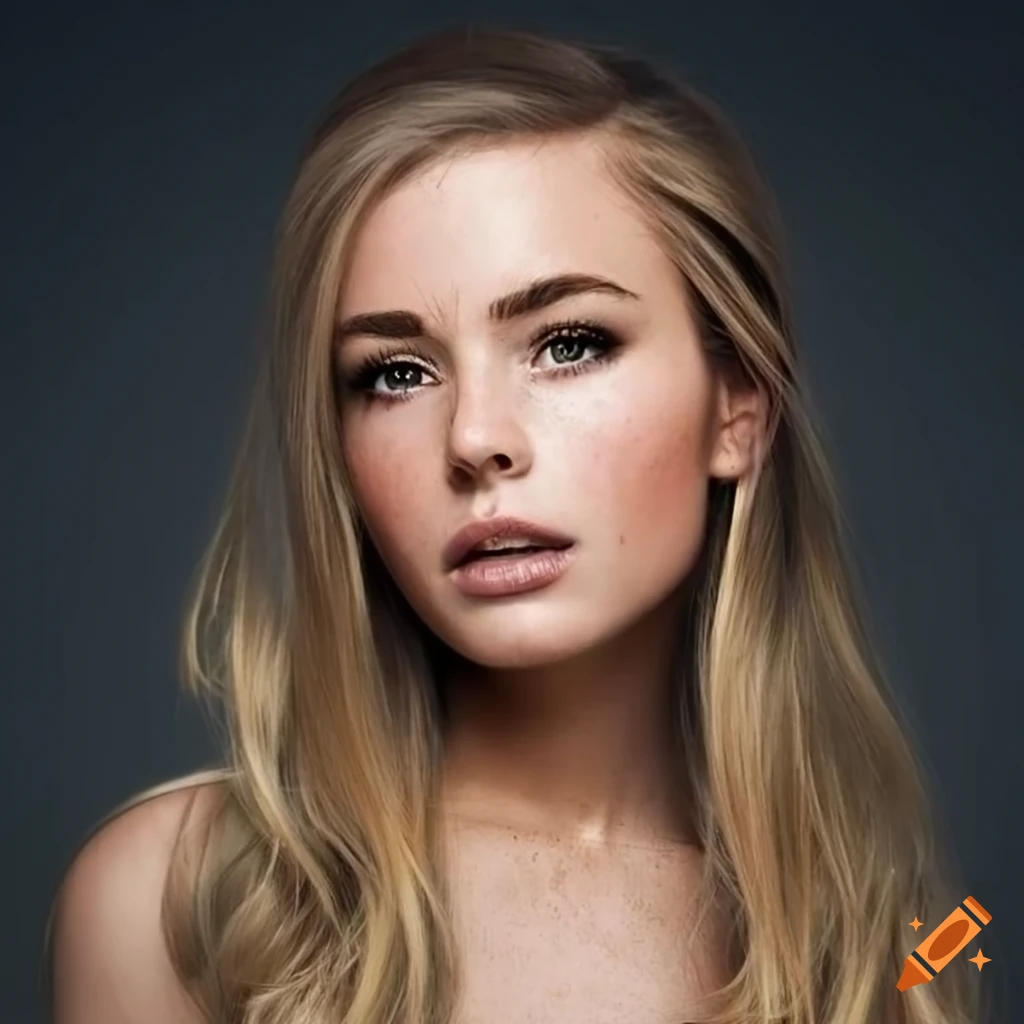 Beautiful young woman shoulder-length dark blonde hair very light freckles