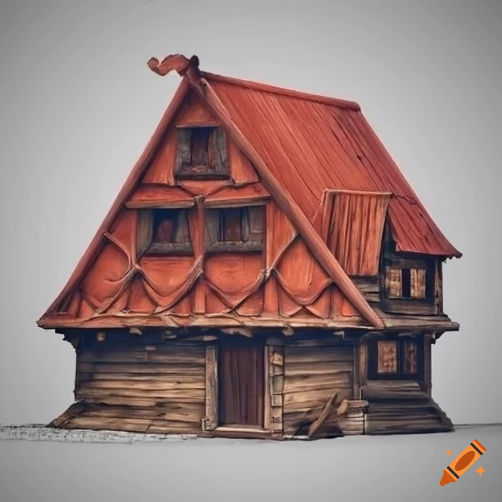 Medieval tavern exterior wooden walls red roofing long building