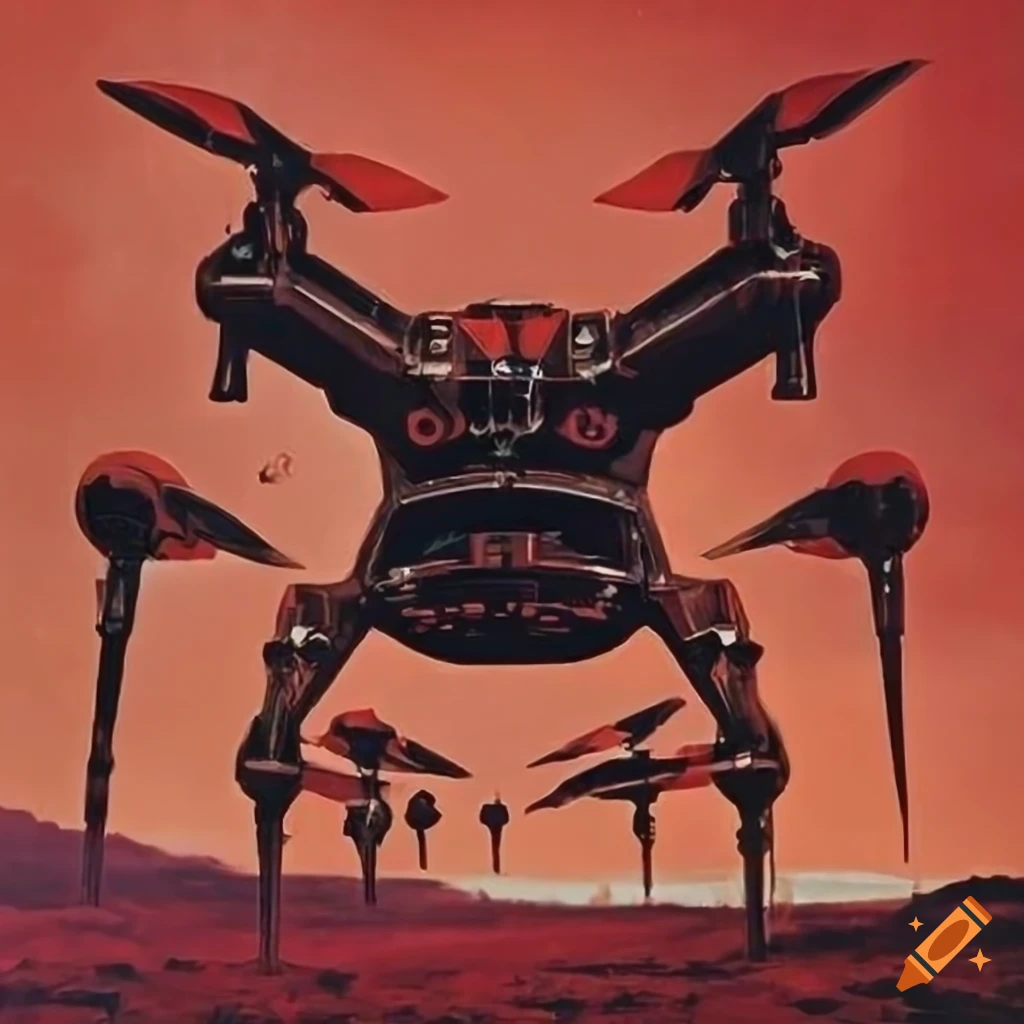 70s sci fi red drone art on Craiyon
