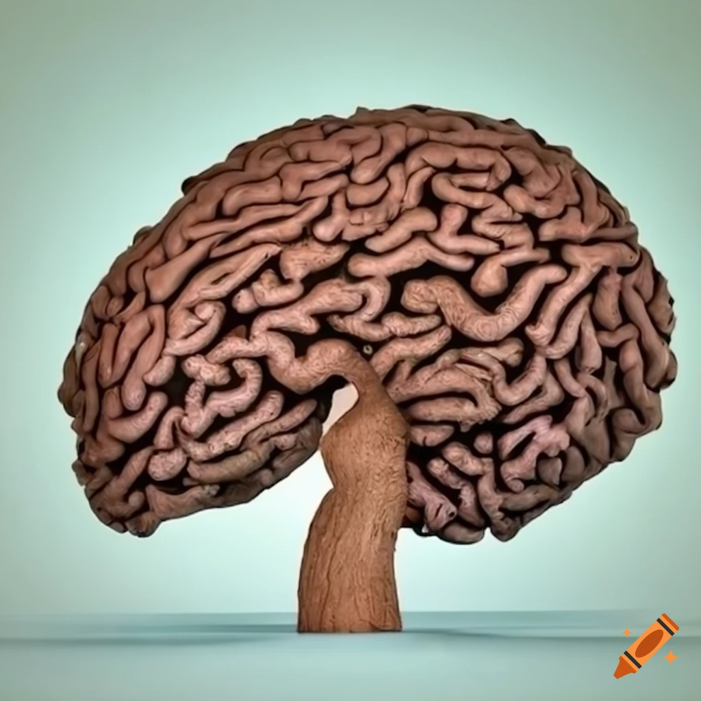 Tree shaped like a human brain with branches coming out from between ...