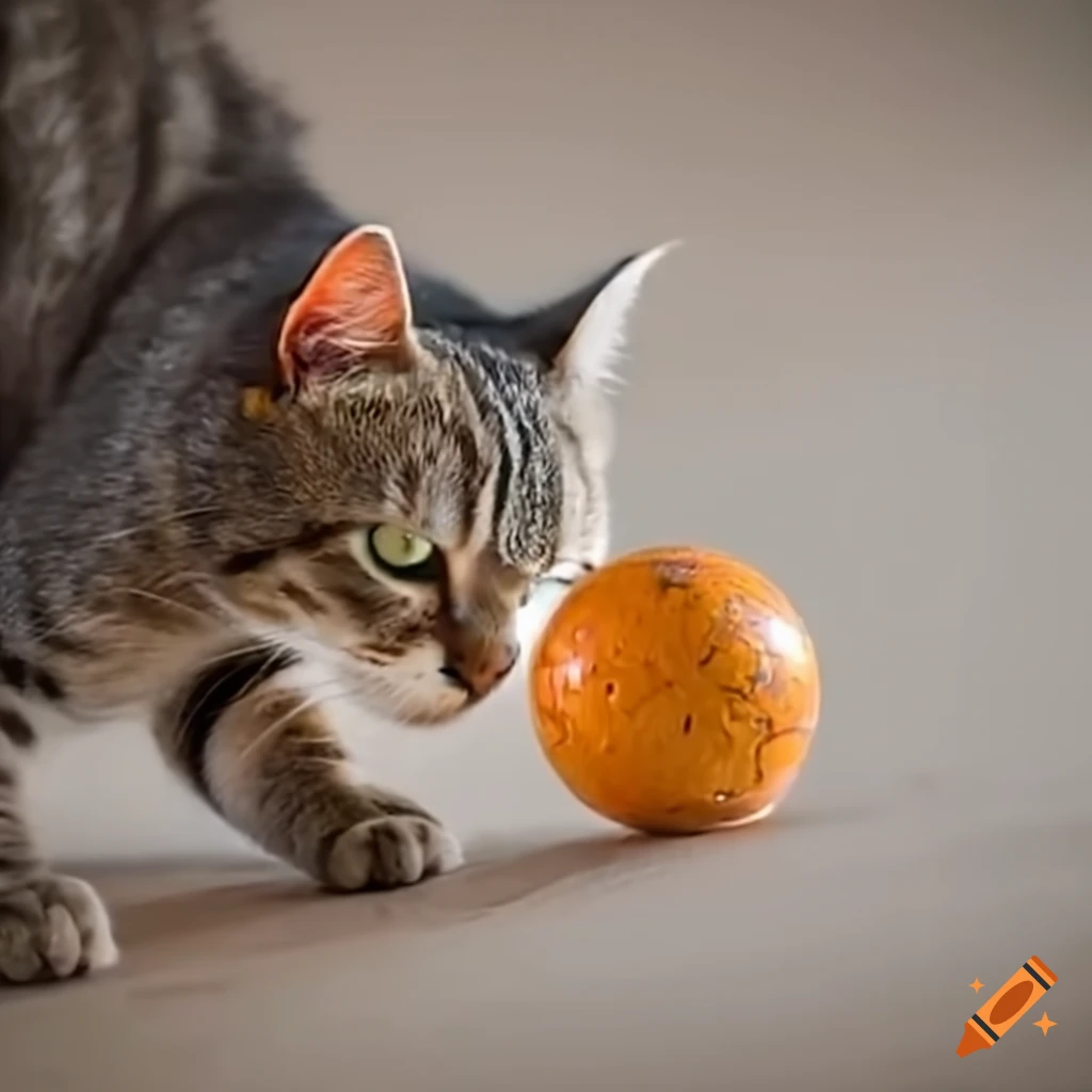 A cat playing with a small ball on Craiyon