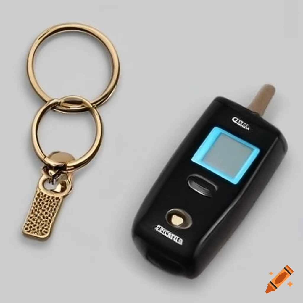 A compact breathalyzer keychain with a spout on top on Craiyon