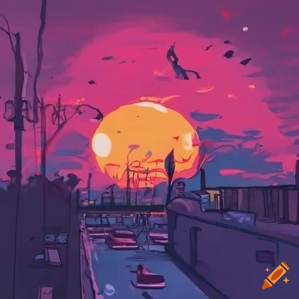 Sky the sunset with lo-fi beats on Craiyon