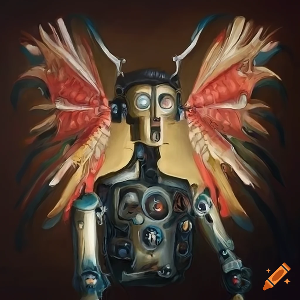 Renaissance painting of robot with butterfly wings on Craiyon