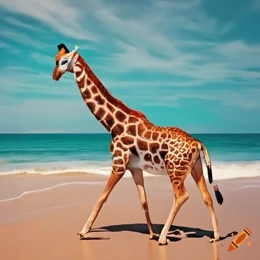Girrafe at beach on Craiyon