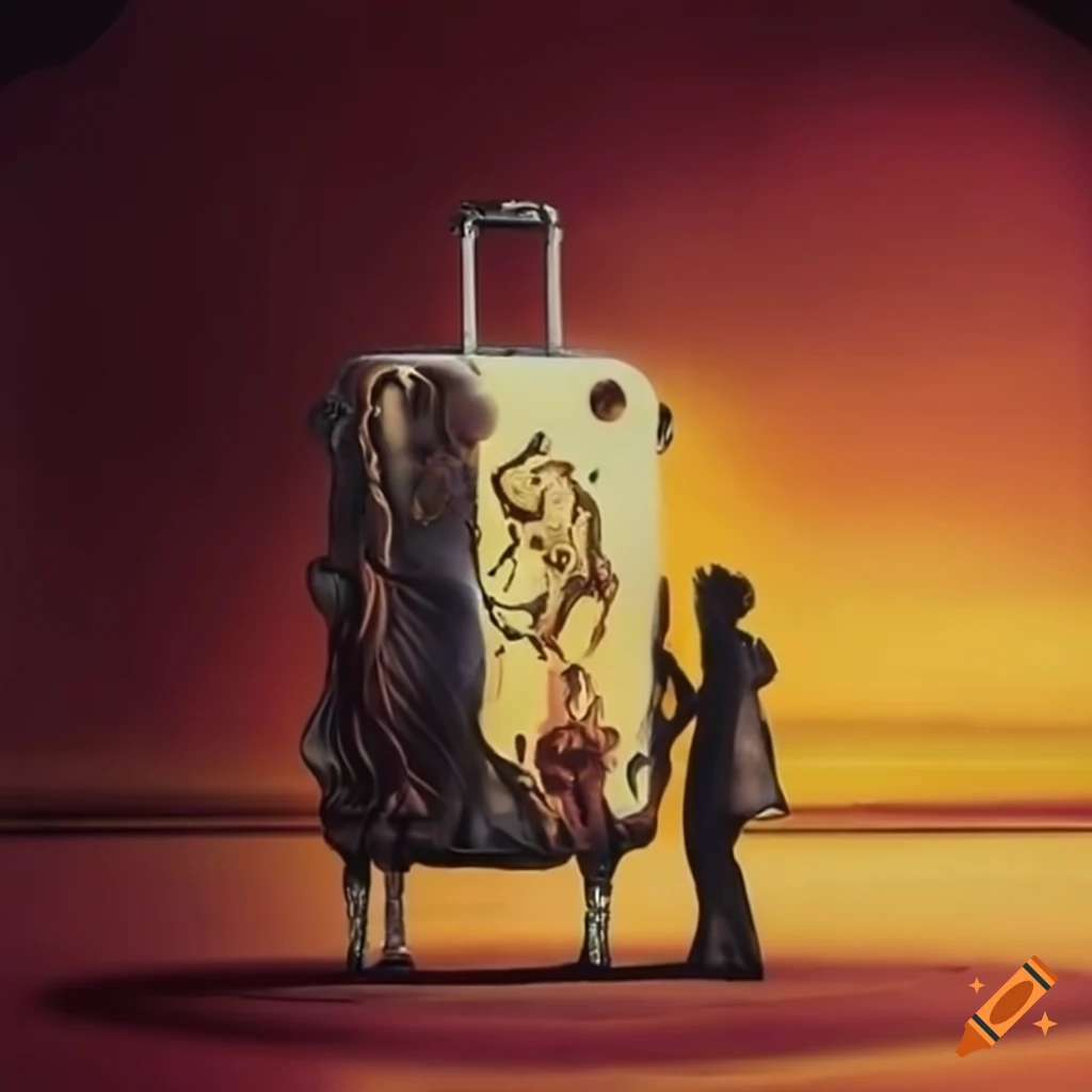 A surreal suitcase advertisement with salvador dali's aesthetic on Craiyon