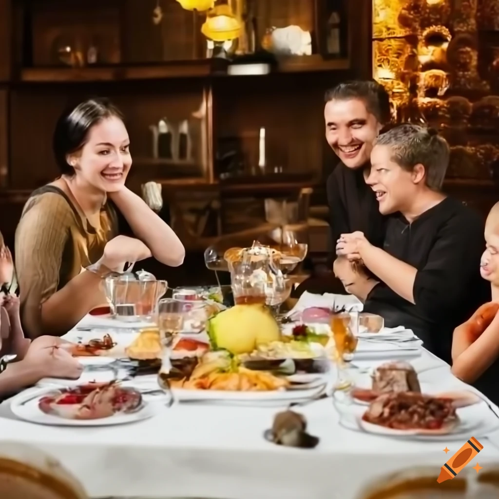 Happy family conversation over dinner