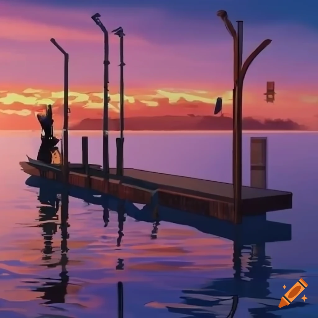 Anime style fishing dock on Craiyon