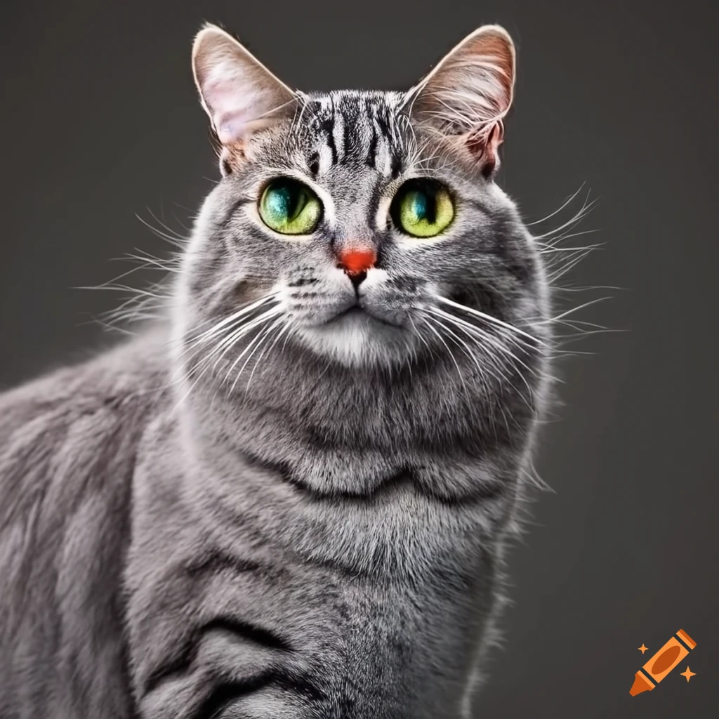 Righteous Grey cat with classic pelt markings and long fur on Craiyon