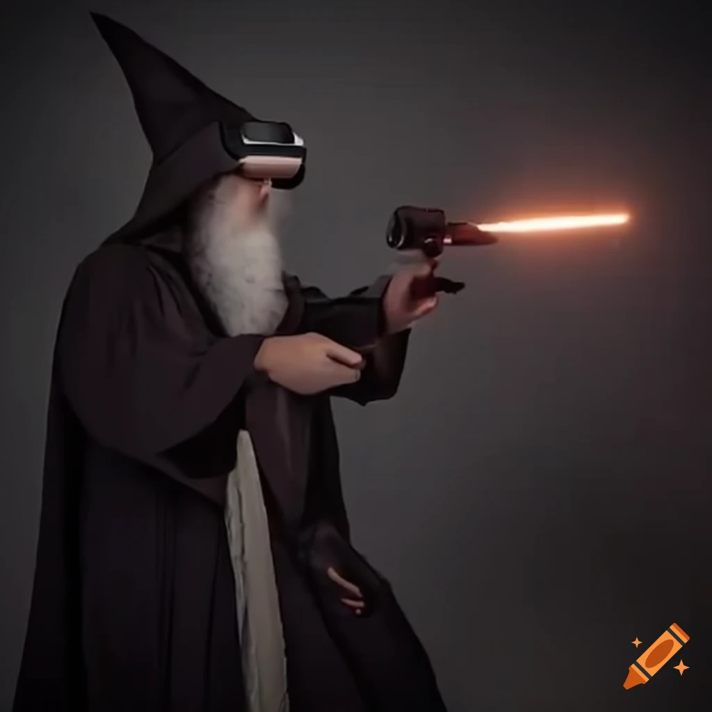 A wizard playing virtual reality