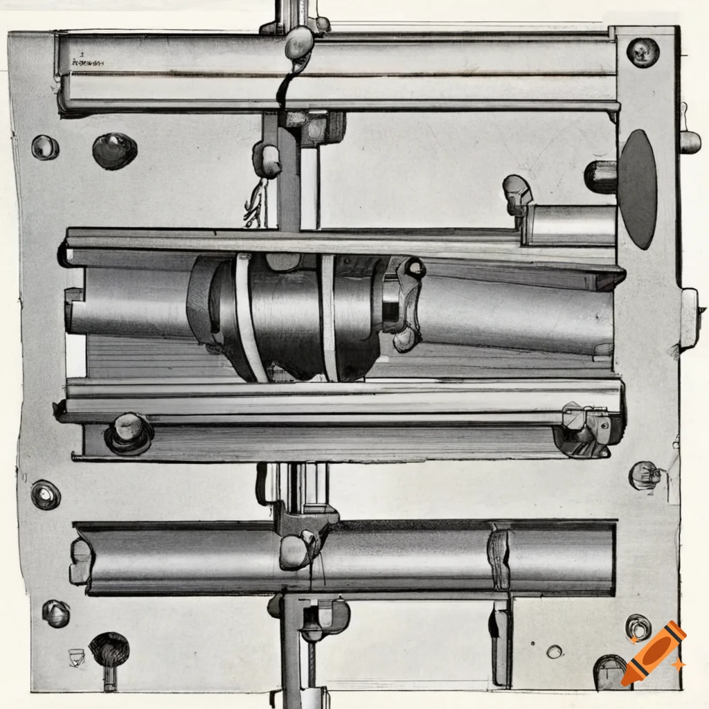 A exploded view mechanical drawing of a mechanism that slides in a ...