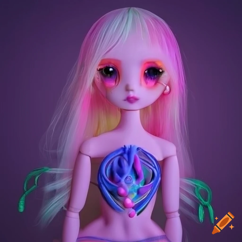 Promotional artwork for an mythical character doll with inset eyes ...