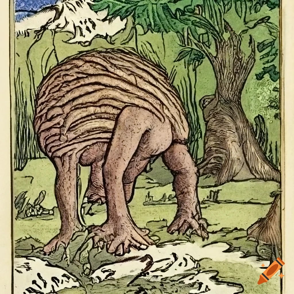 High resolution, fine detail, wide view, woodcut and watercolor ...