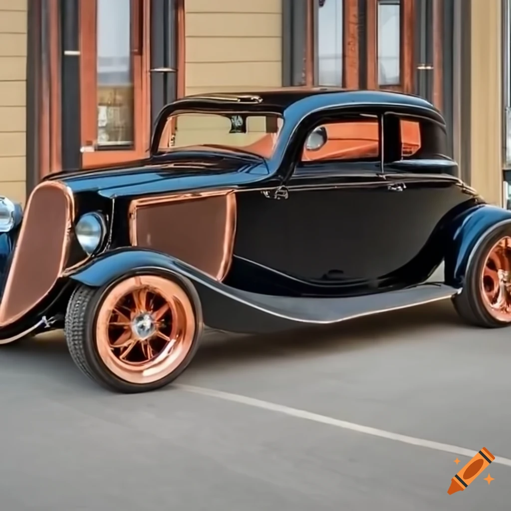 Vintage black 1933 ford 4 door car with copper accents with modern ...