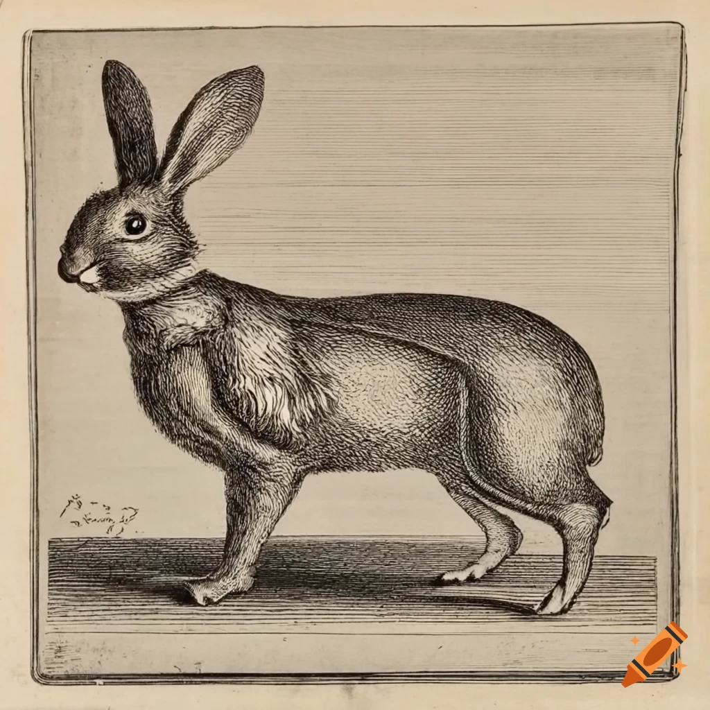 1800s etching of a knight rabbit on Craiyon