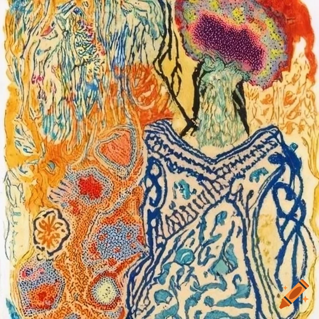 Huichol Yarn silhouette abstract hand drawn art nouveau Pierre Bonnard ...